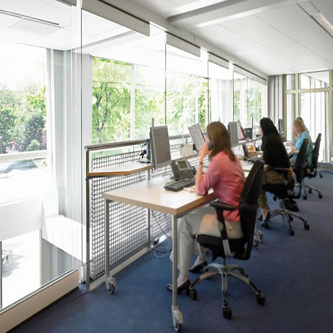 Interior Office 12 mm Tempered Sliding Glass Partition Wall Powder Coating